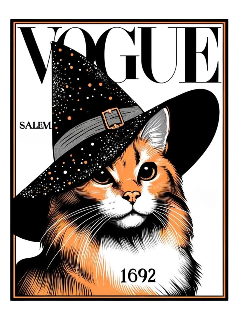 Vintage Vogue Cat Print Orange Cat in Witch Hat Salem 1692 Wall Art - Etsy