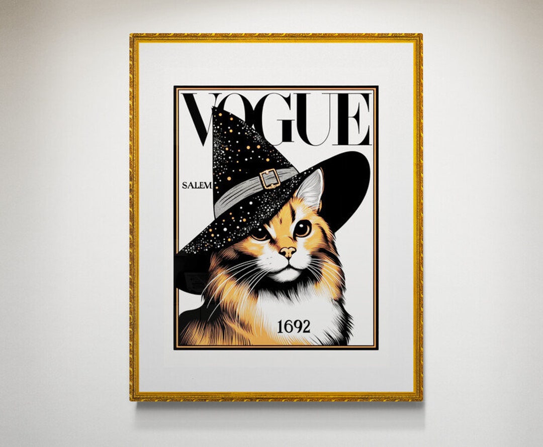 Vintage Vogue Cat Print | Orange Cat in Witch Hat | Salem 1692 Wall Art ...