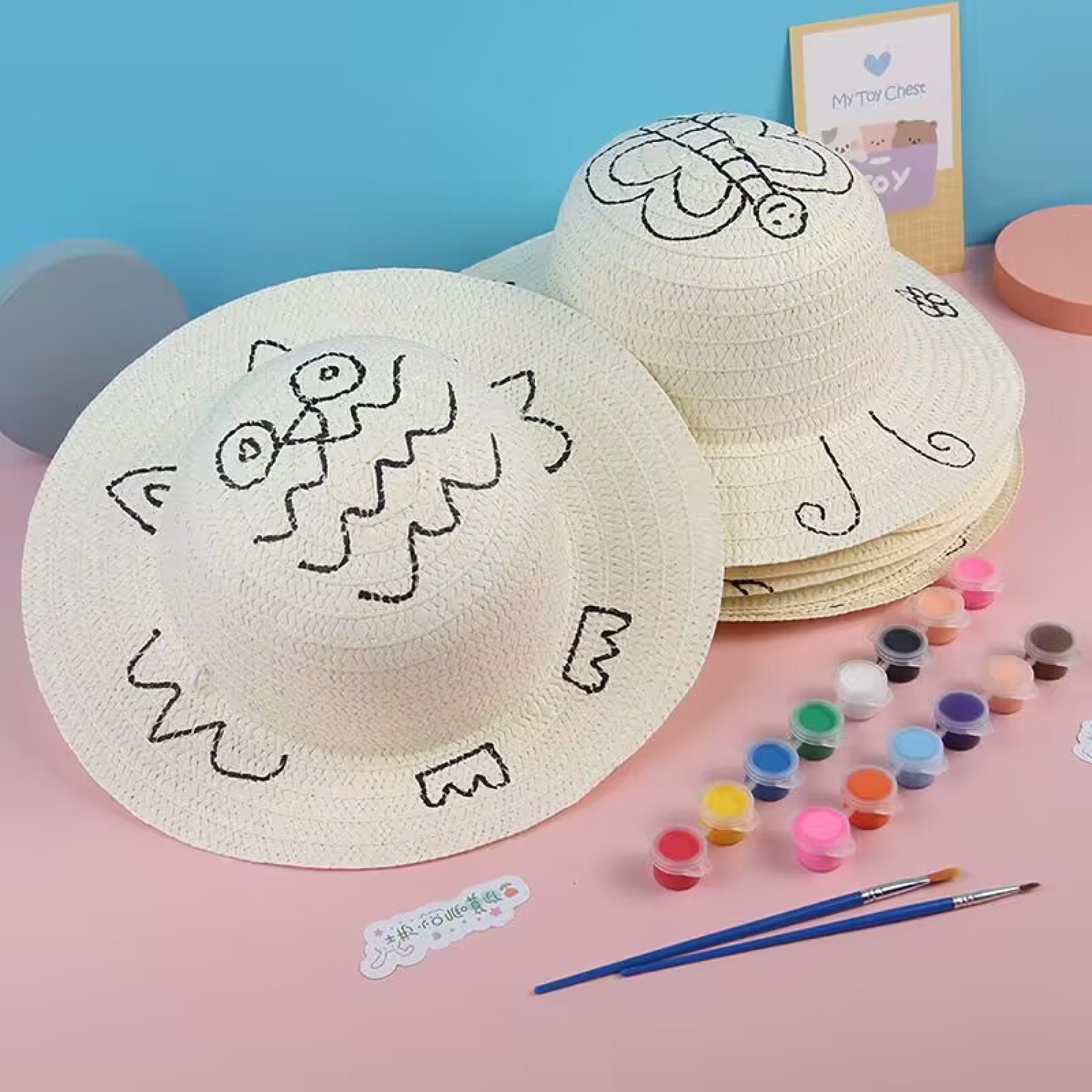 Children's Drawing Straw Hat Diy Kindergarten Handmade - Etsy
