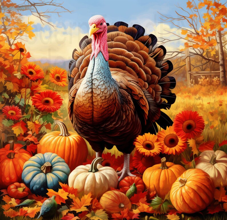Turkey Pumpkins Sunflowers Thanksgiving Fall Autumn Png Sublimation ...