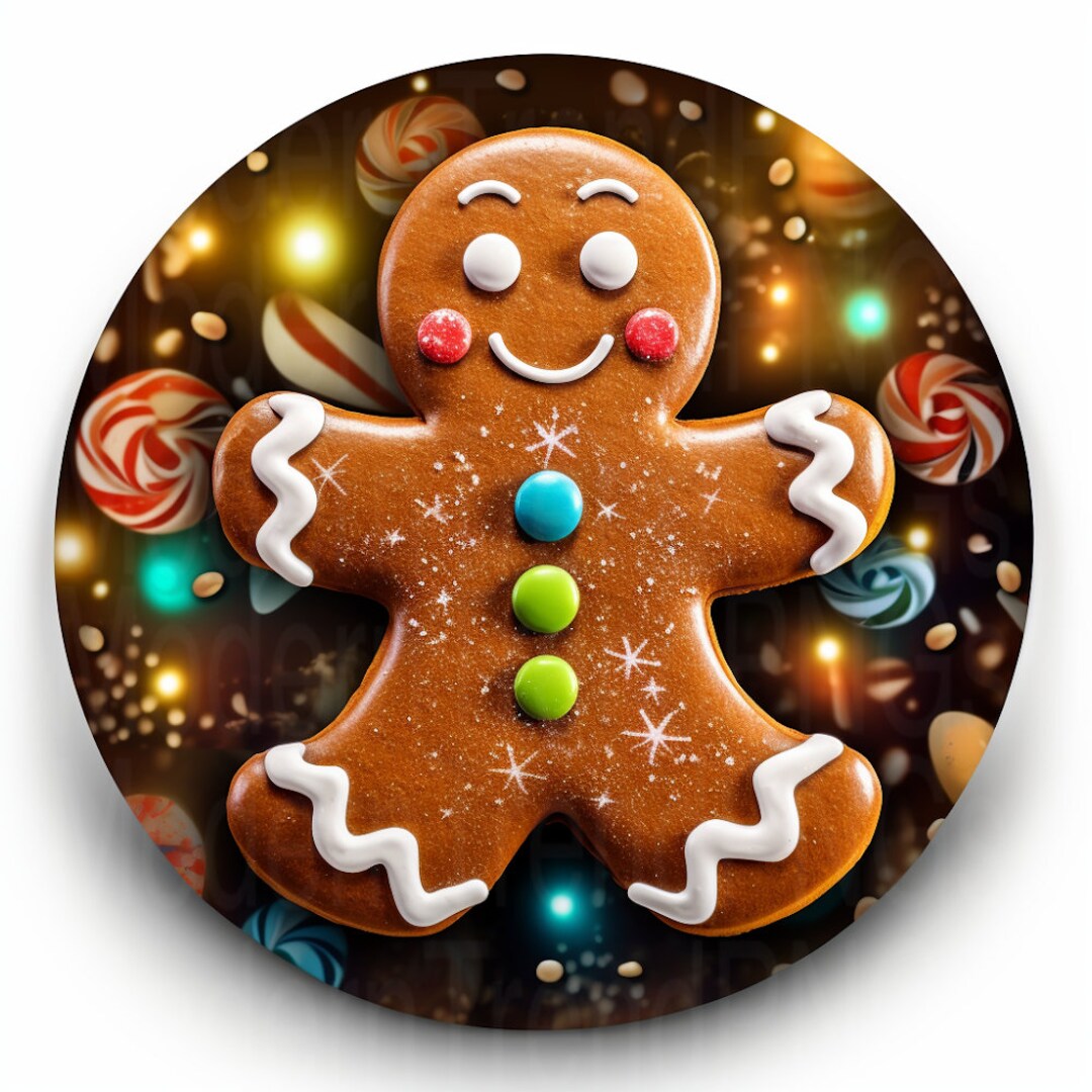 Gingerbread Man Round Christmas Cookie Png Sublimation Digital Design ...