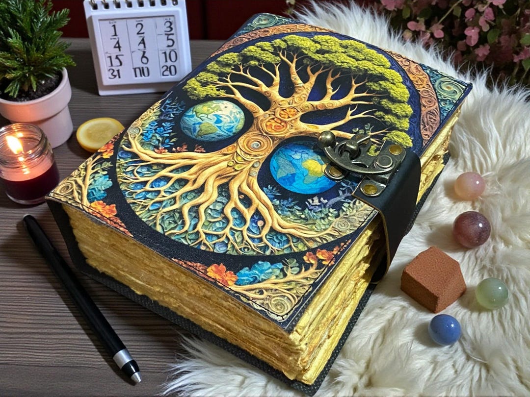 400 Page Celestial Tree of Life Leather Journal | Handmade Grimoire ...