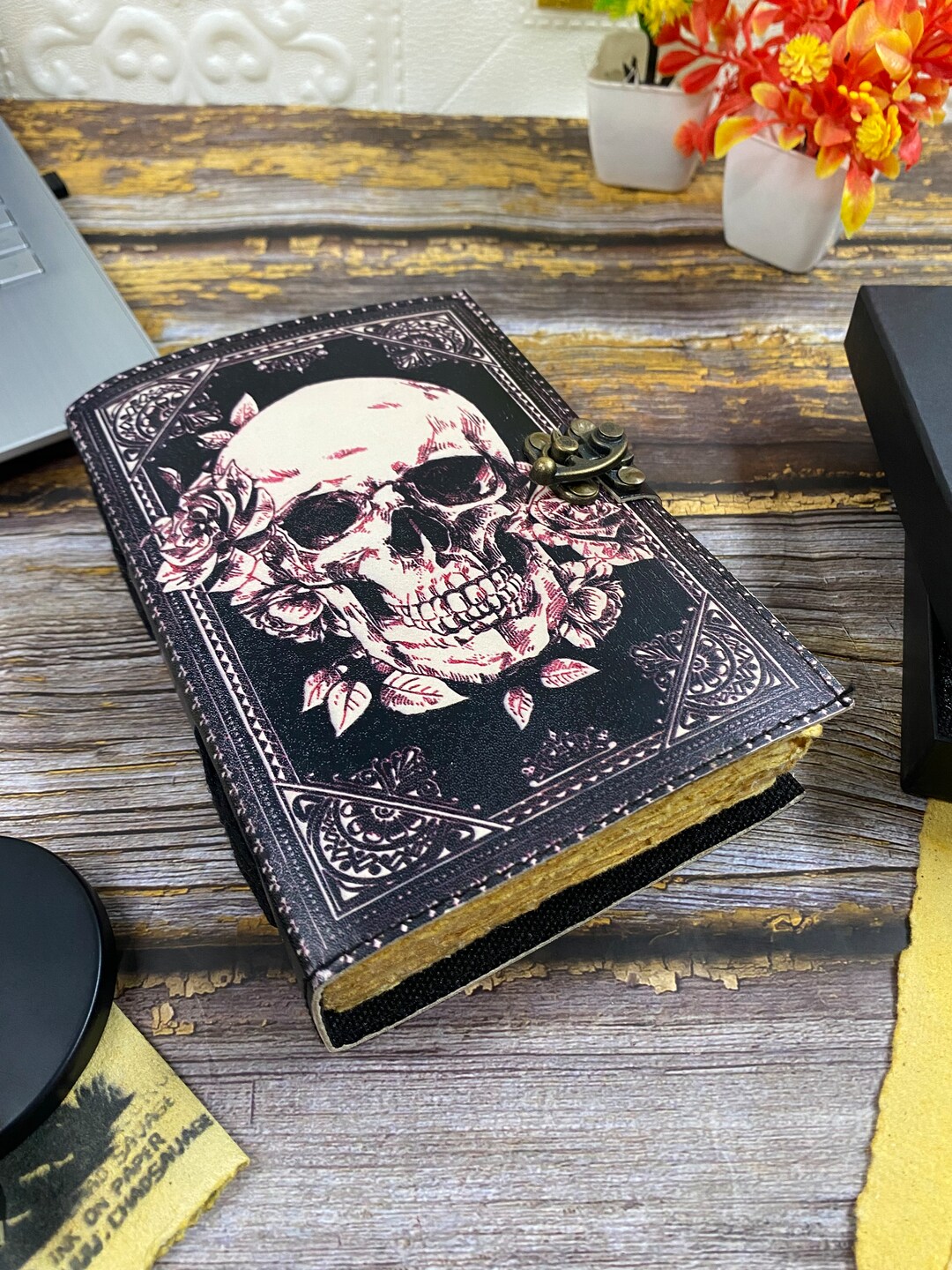 Blank Spell Book of Shadows Grimoire Journal Skull Leather Journal ...