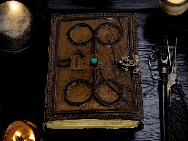 Darkhold Grimoire: Leather Spell Book of Shadows With Brass Lock - Etsy