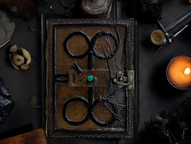 Darkhold Grimoire: Leather Spell Book of Shadows With Brass Lock - Etsy