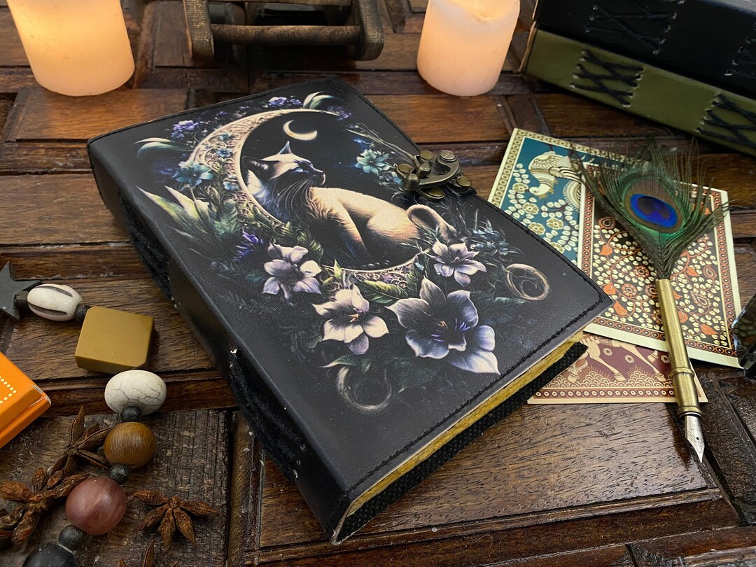 Grimoire Cat Leather Journal -notebook Sketchbook - Book of Shadow ...