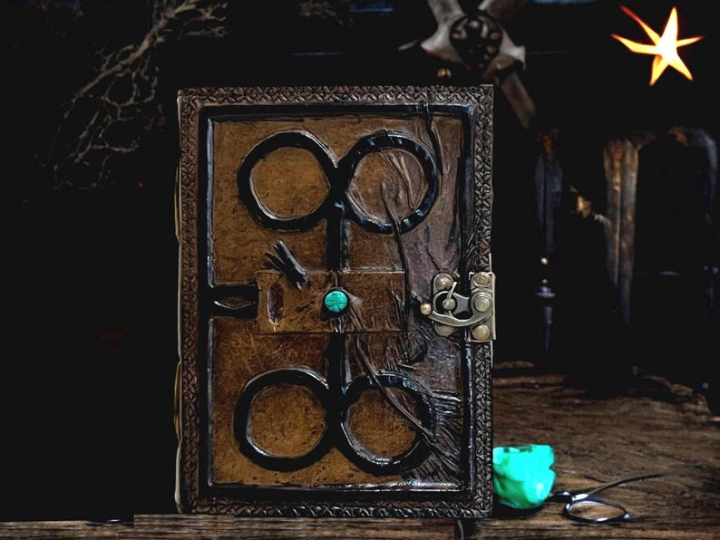 Darkhold Grimoire: Leather Spell Book of Shadows With Brass Lock - Etsy