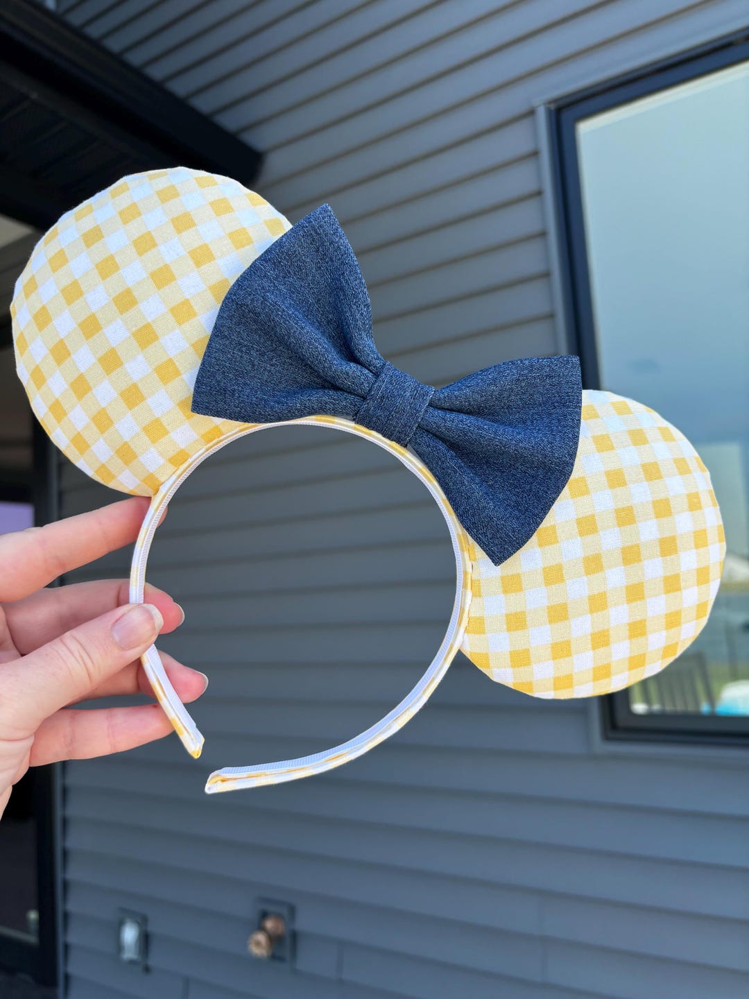Yellow Gingham Ears, Denim Ears, Minnie Mouse Ears, Mickey Ears, Disney ...