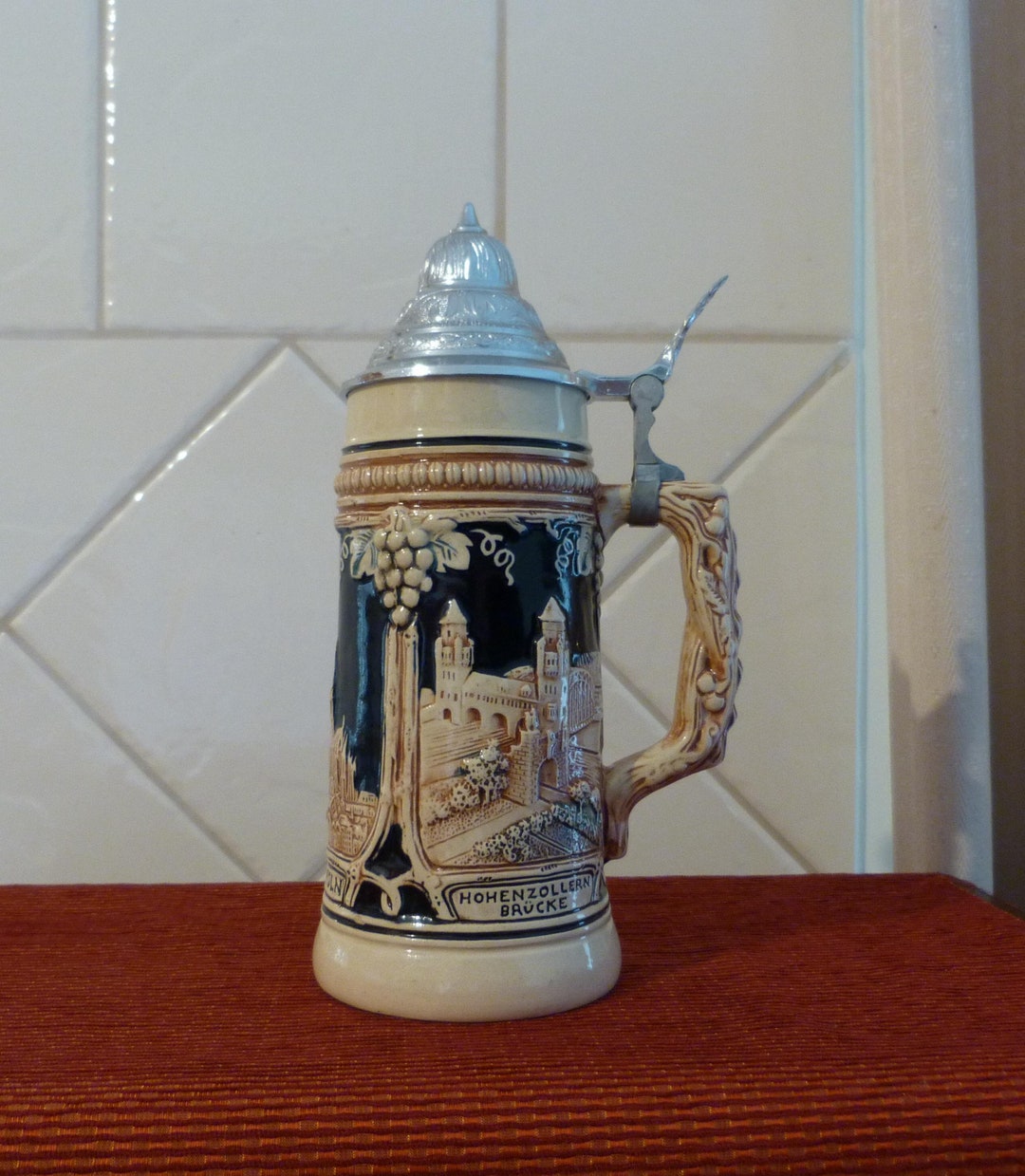 German Beer Stein With Metal Lid Drachenfels Dom Zu Koln Hohenzollern ...