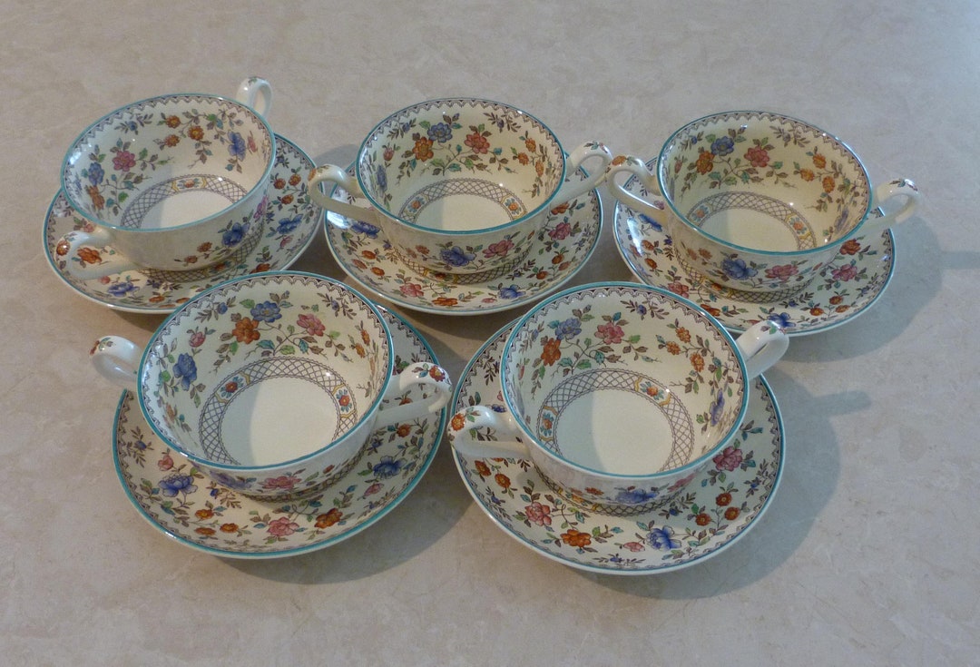 5 X Vintage Copeland Spode Royal Jasmine Audley Bouillon Cup Bowls and ...