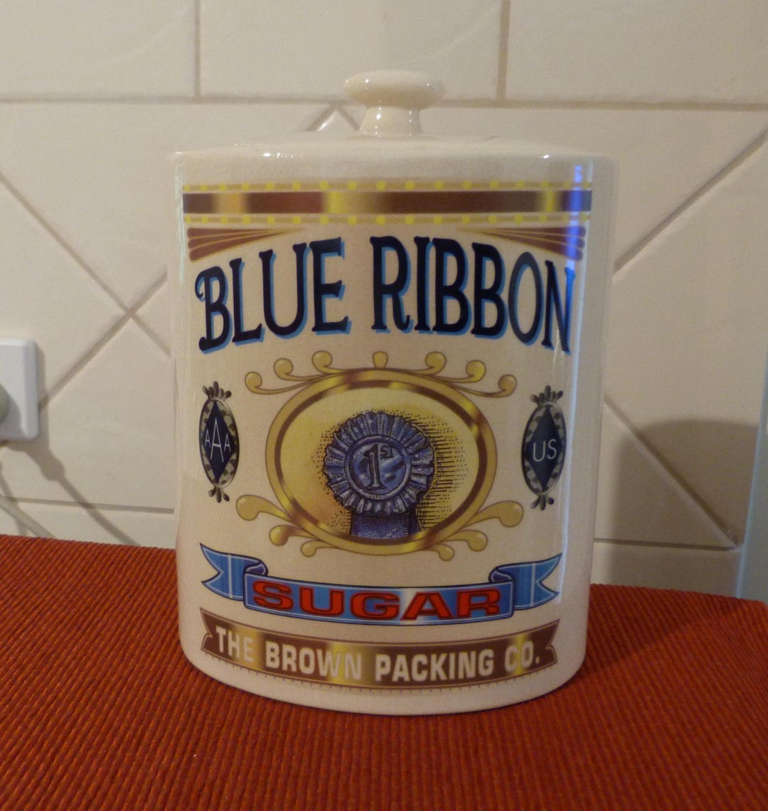 Vintage Roshco Corner Grocery Blue Ribbon Sugar Jar With Lid, the Brown ...