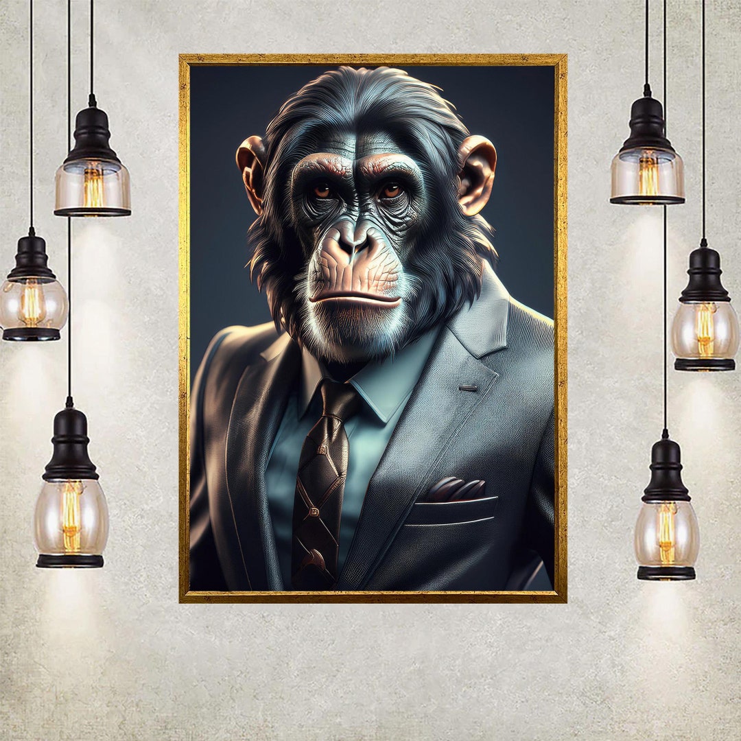 Handsome Monkey Canvas Wall Art, Chimp Canvas Print, Chimp in a Suit ...