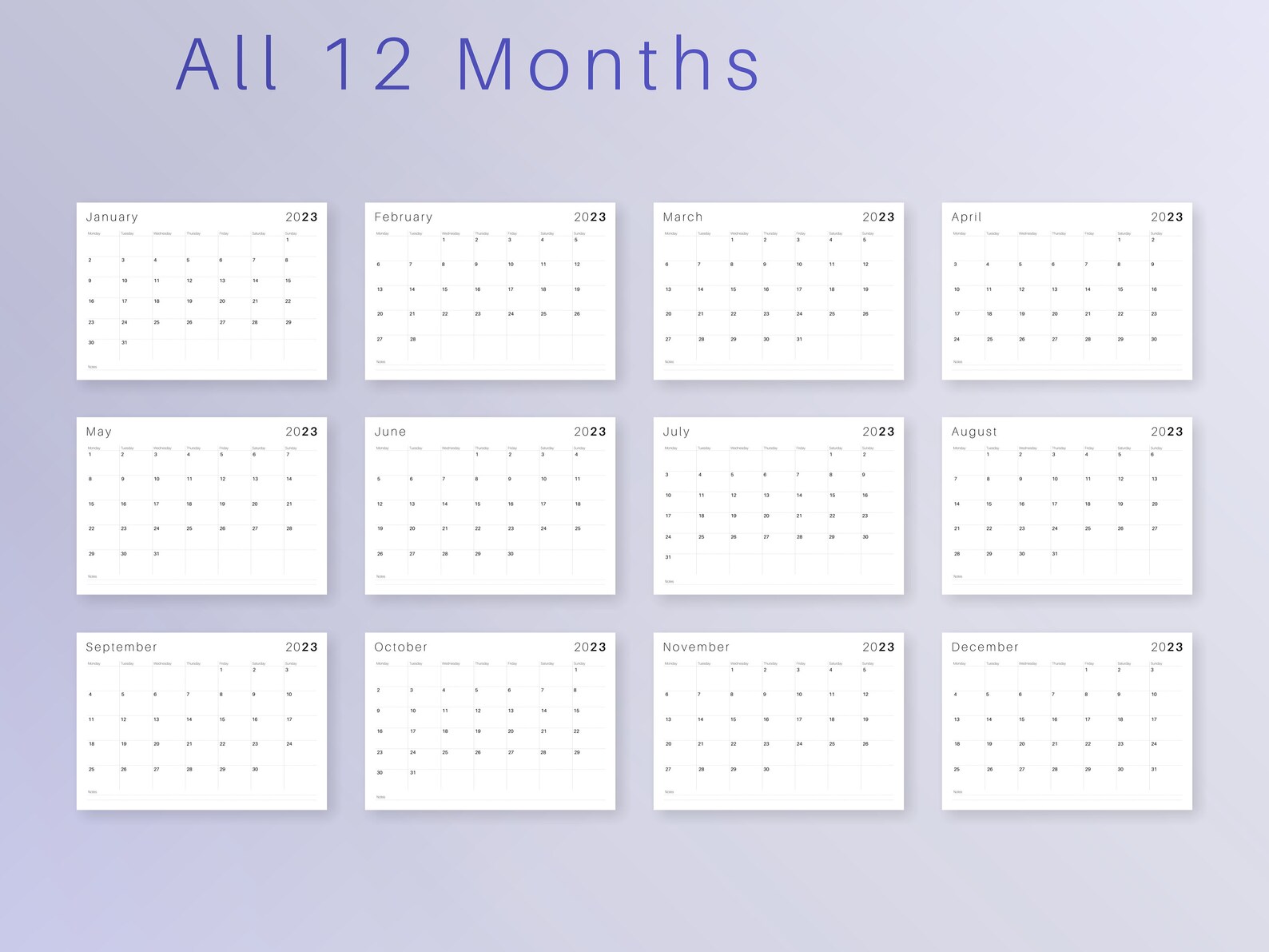Printable Calendar 2023, A4 and Letter, Sunday and Monday Start ...