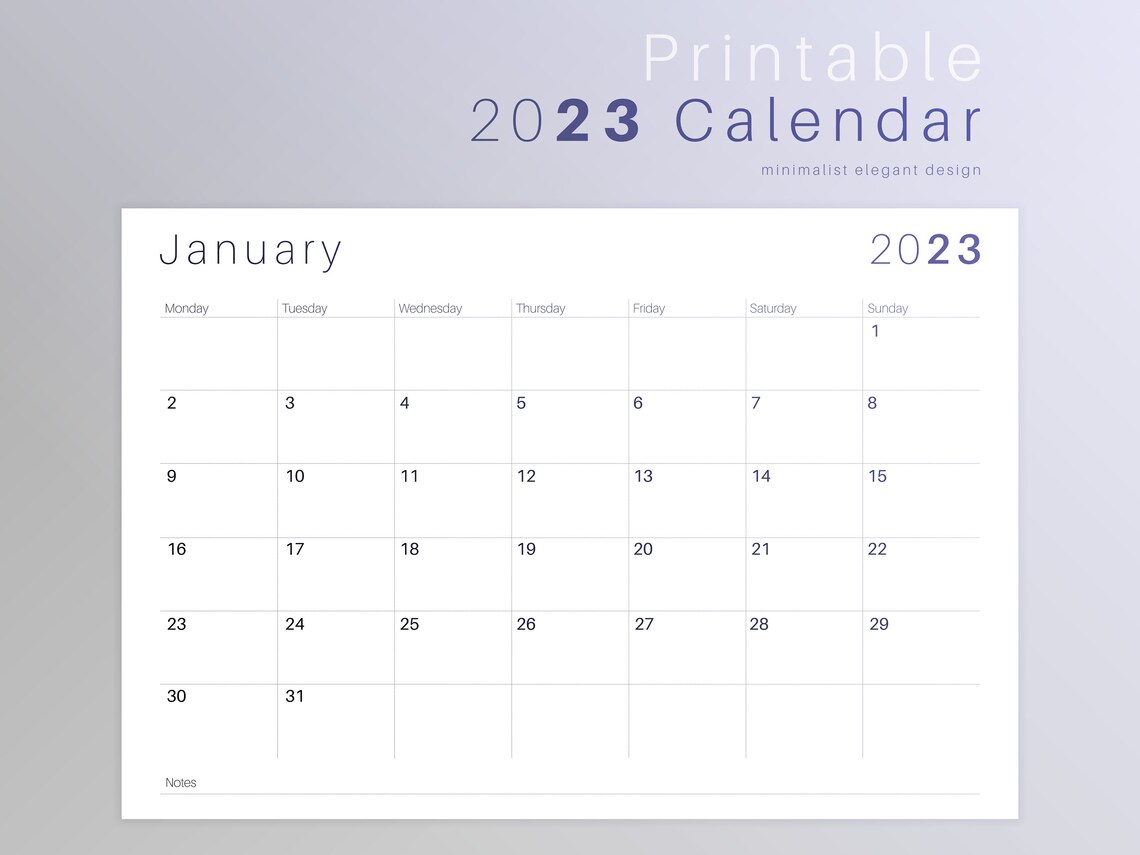 Printable Calendar 2023, A4 and Letter, Sunday and Monday Start ...