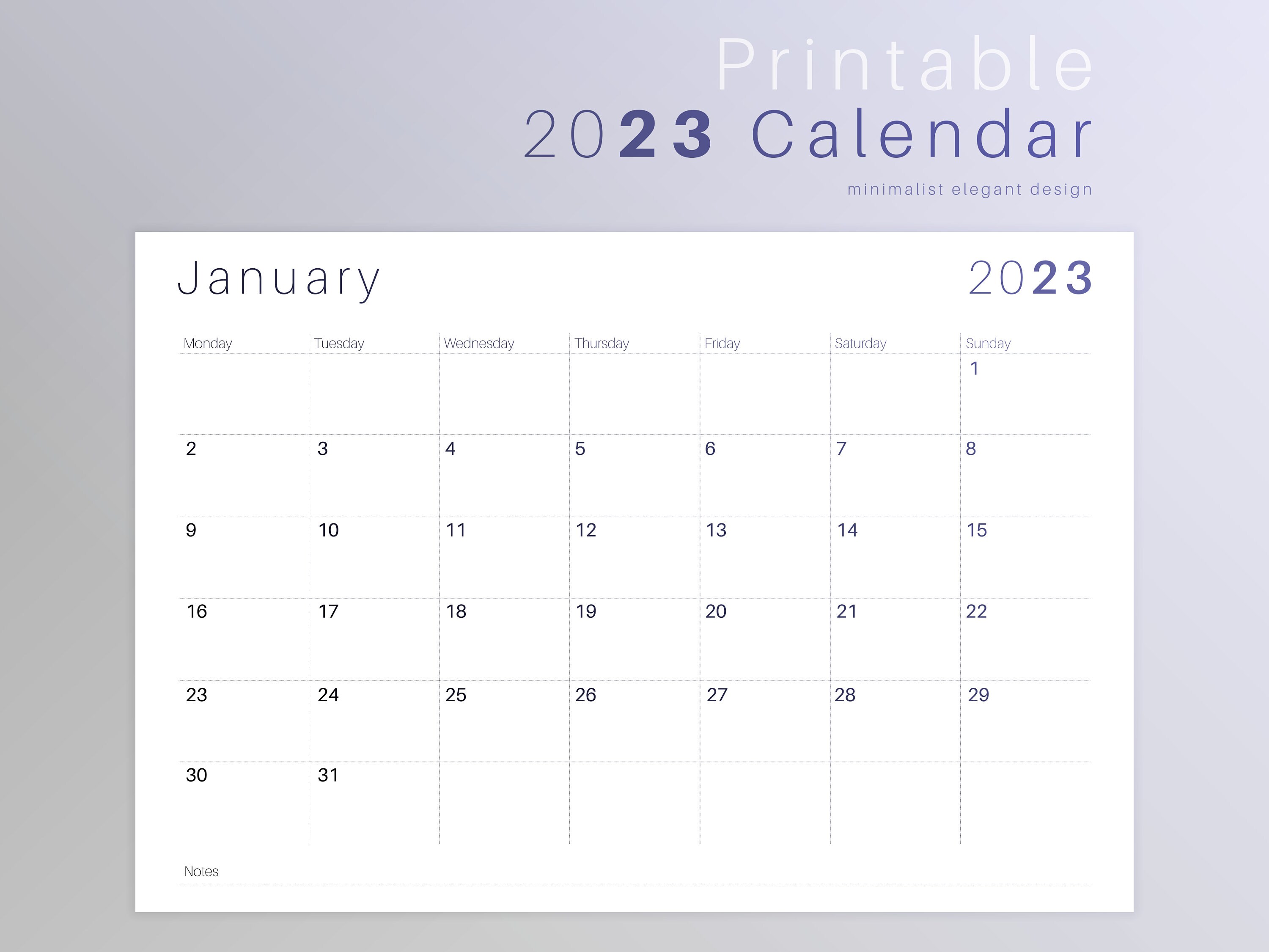 Printable Calendar 2023, A4 and Letter, Sunday and Monday Start ...