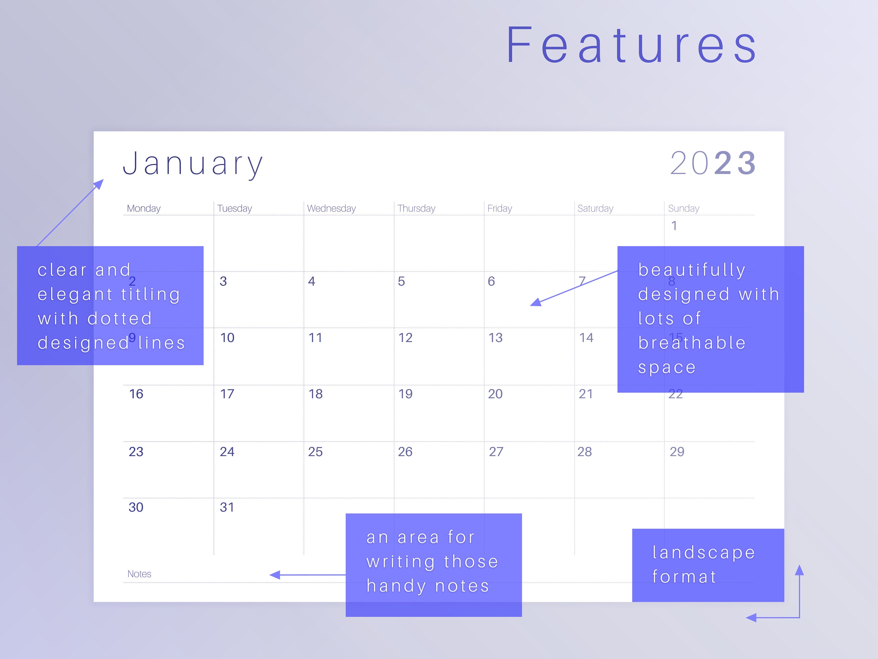 Printable Calendar 2023, A4 and Letter, Sunday and Monday Start ...