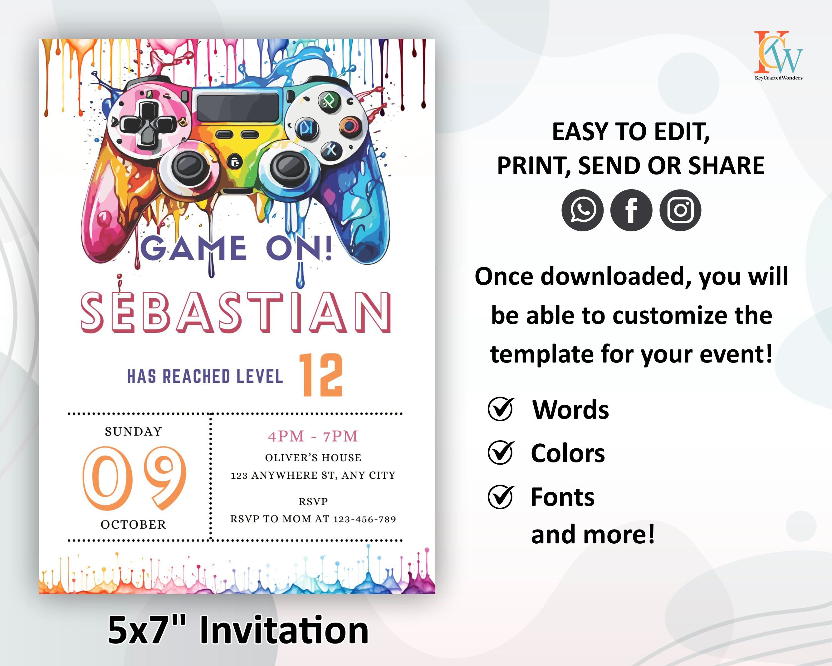 Editable Video Game Birthday Invitation Template,neon Glow, Gamer ...