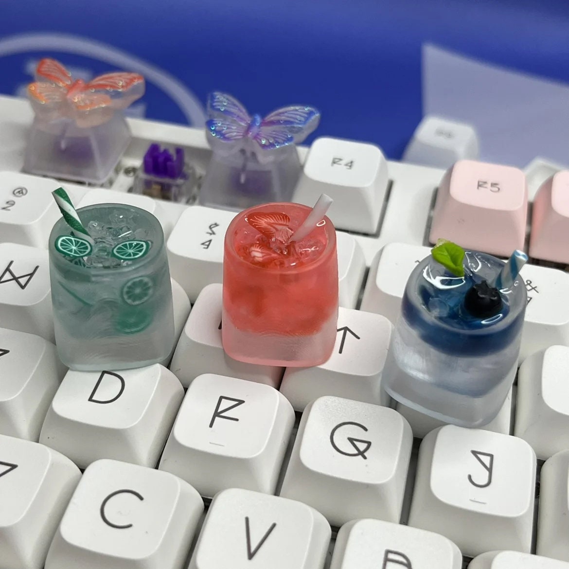Clear Kawaii Cute Artisan Keycaps Set, Resin Purple Green Keycaps ...
