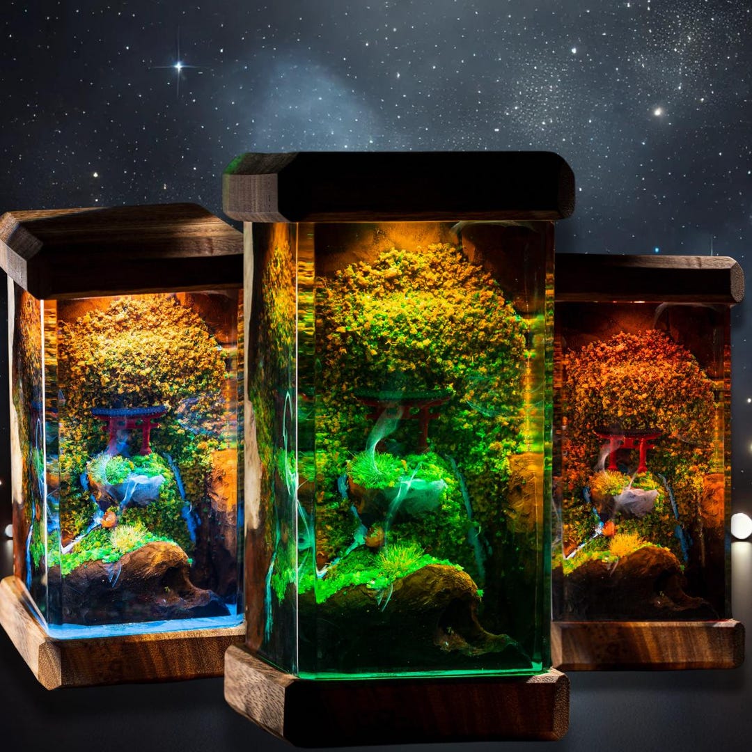 Japanese Torii Gate Resin Lamp: Handmade Forest Scene LED Art - Etsy ...