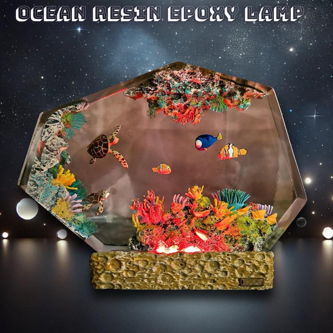 Ocean-themed Resin Epoxy LED Lamp With Coral Reef Scene and Aquarium ...