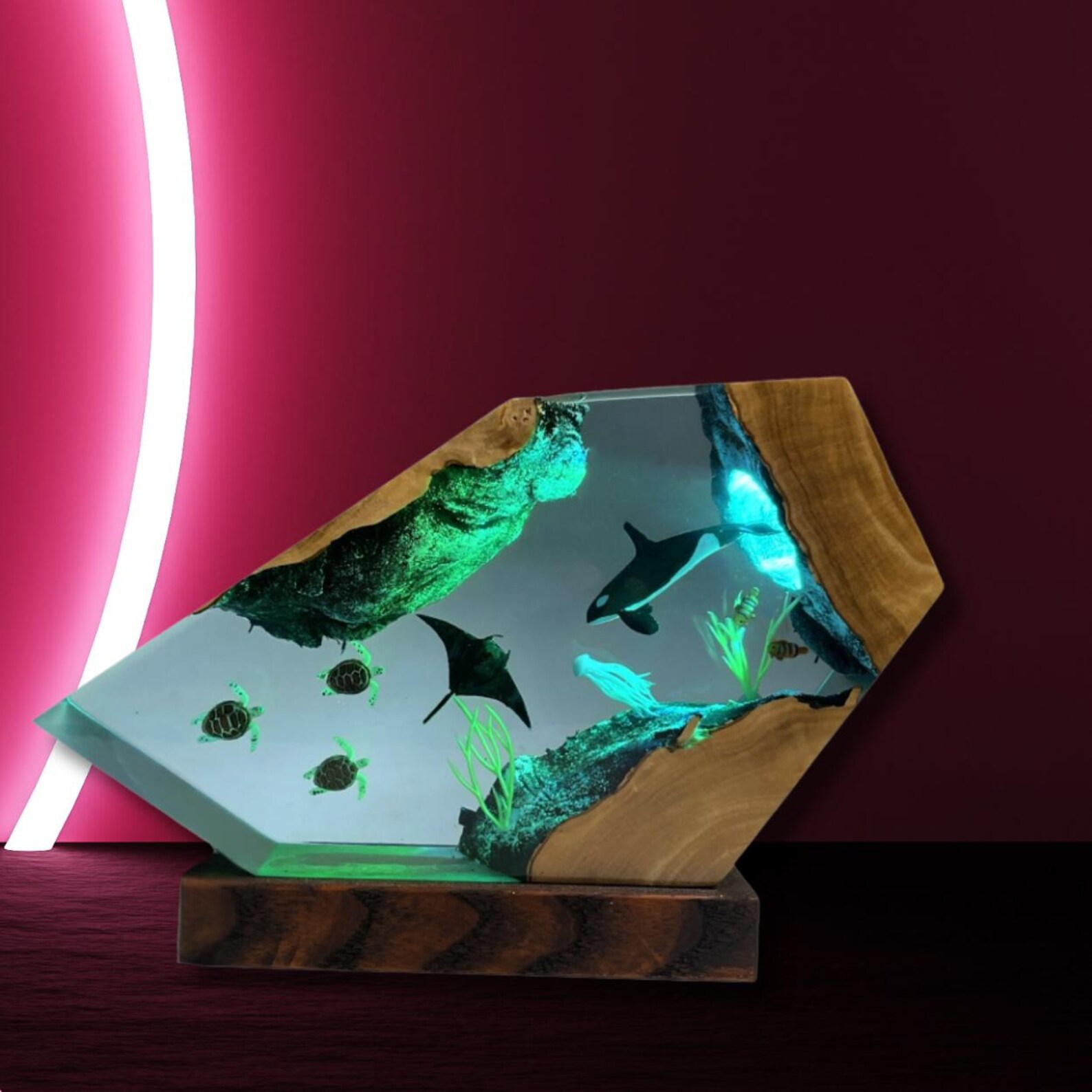Underwater Art Epoxy Resin Lamp, Handcrafted Ocean Scene With Turtles ...