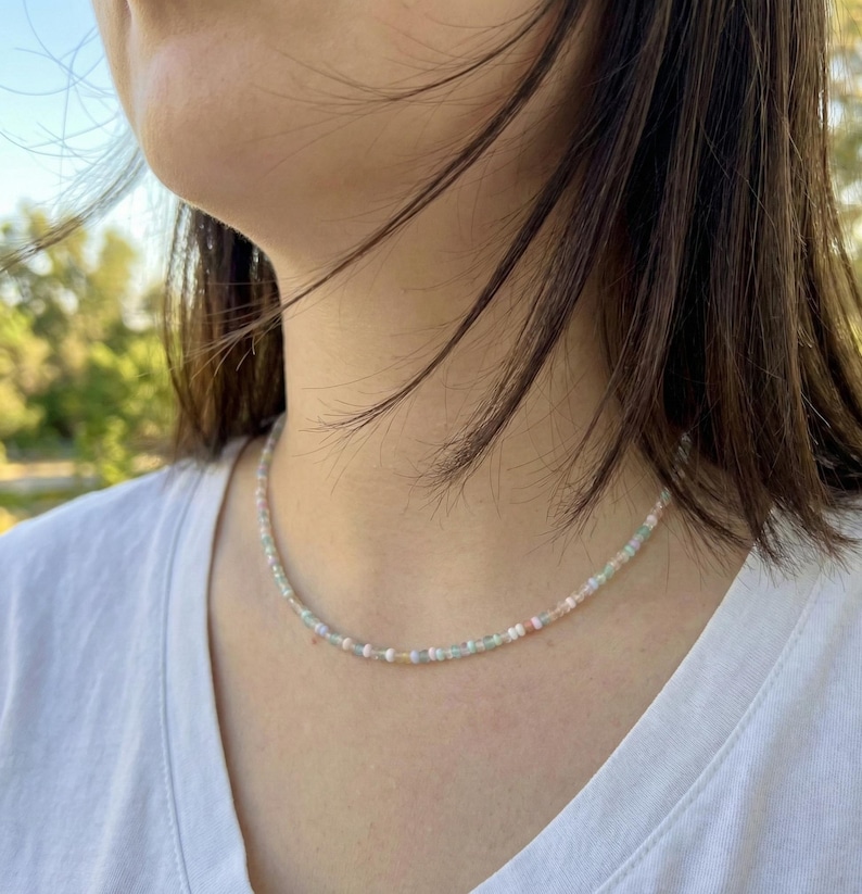 Handmade Layered Pastel Metallic Seed Bead Necklace - Minimal Jewelry ...