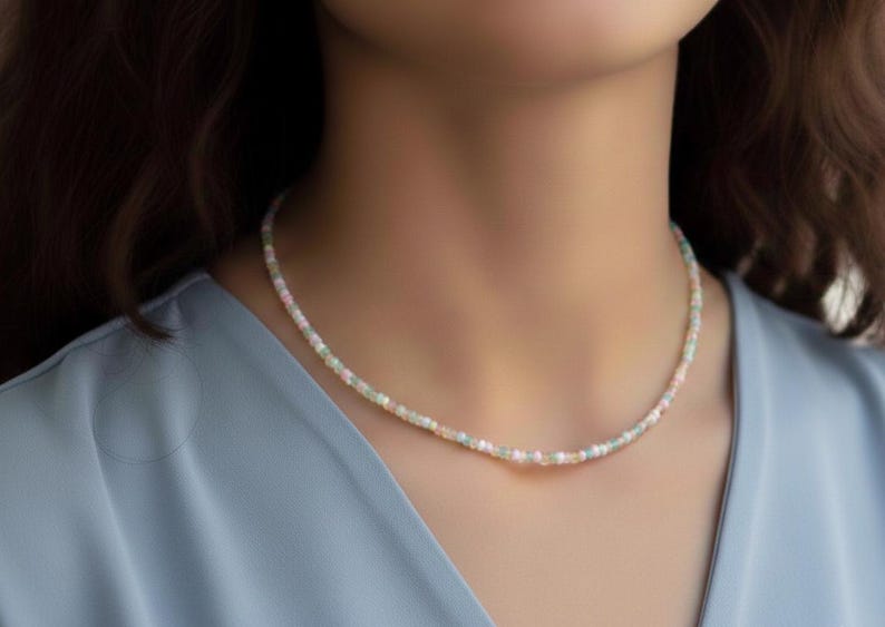 Handmade Layered Pastel Metallic Seed Bead Necklace - Minimal Jewelry ...