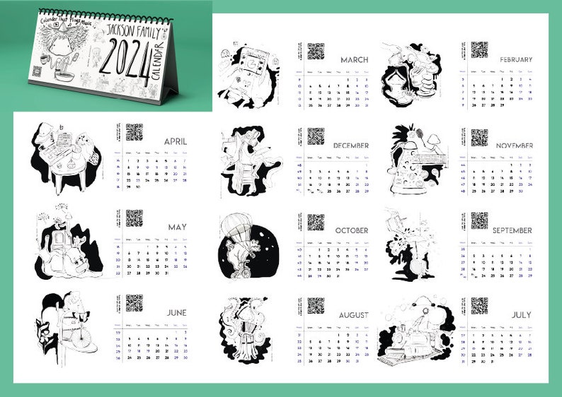 Custom 2024 Table Calendar Monthly Printable Digital PDF - Etsy