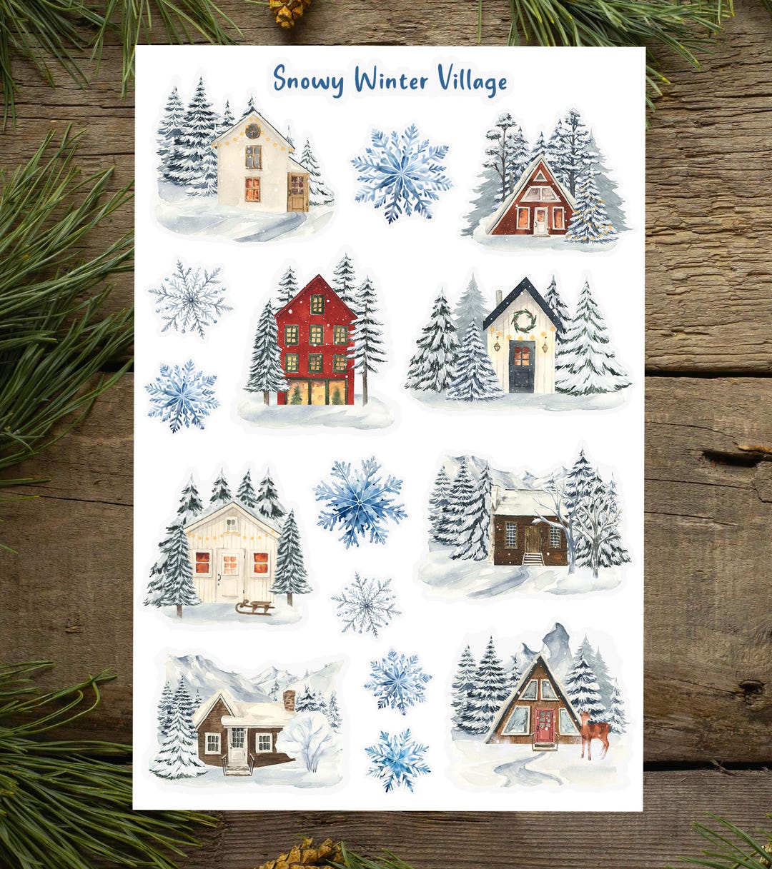 Winter Village Sticker Sheet, Snowy Winter Wonderland Landscapes ...