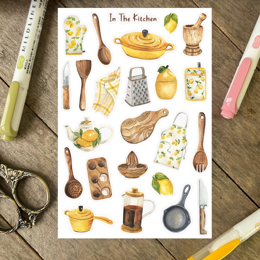 Kitchen Utensils Sticker Sheet, Recipe Book Stickers, Cooking Stickers ...