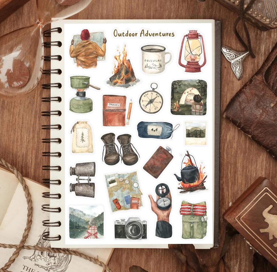 Outdoor Adventures Sticker Sheet, Camping Stickers, Travel Planner ...