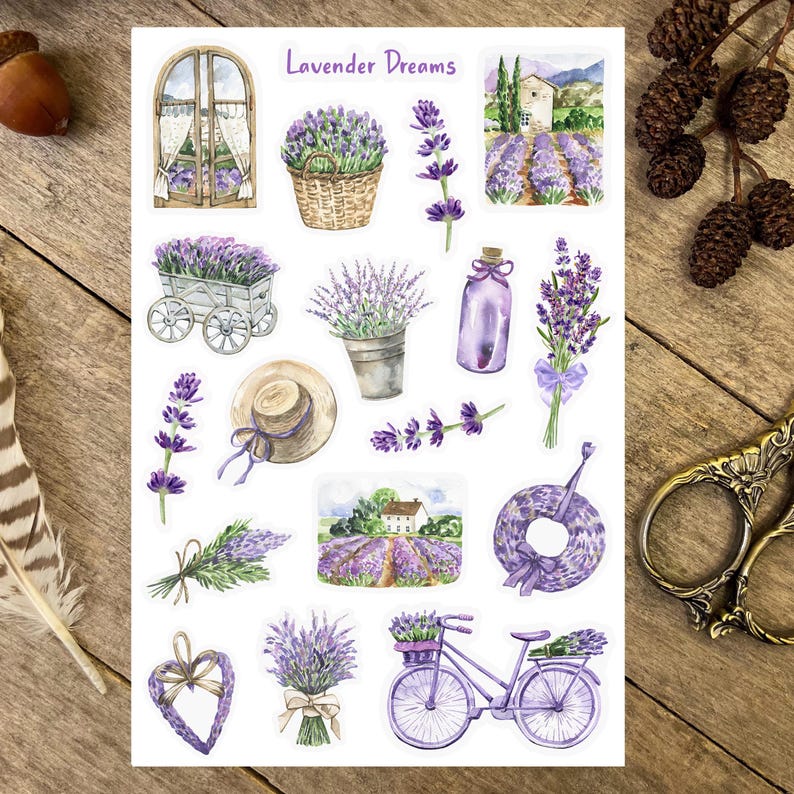Lavender Dreams Sticker Sheet, Summer Stickers, Lavender Flower ...