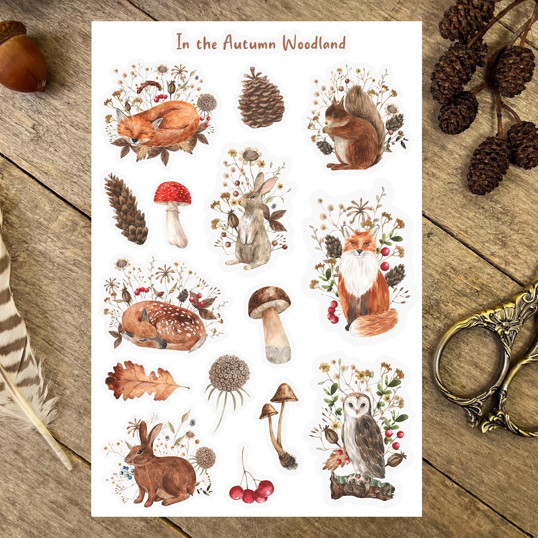 Woodland Animals Sticker Sheet, Autumn Forest Animals Stickers, Nature ...