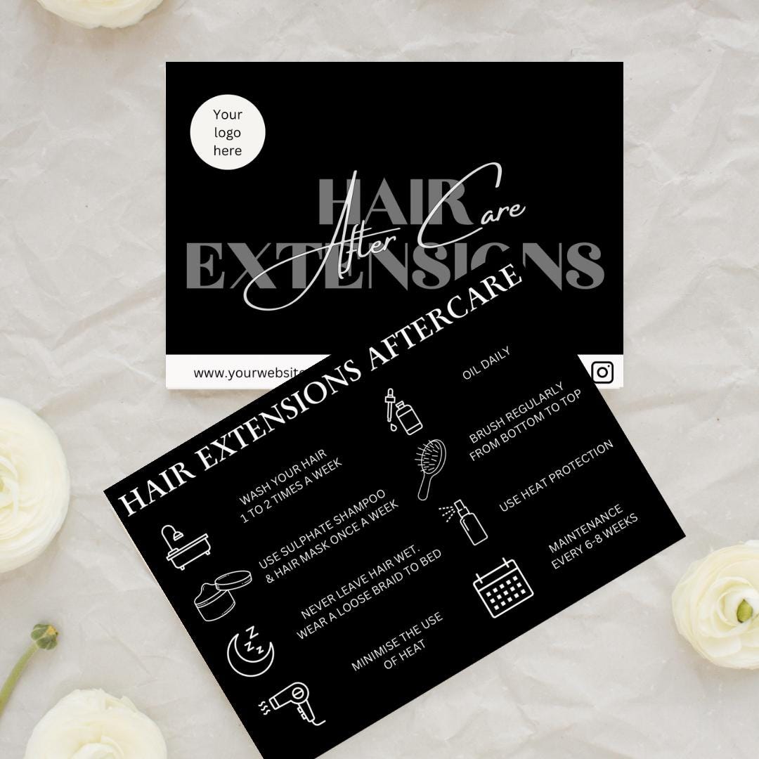 Hair Extensions Care Card Template, Editable Hair Extension Aftercare ...
