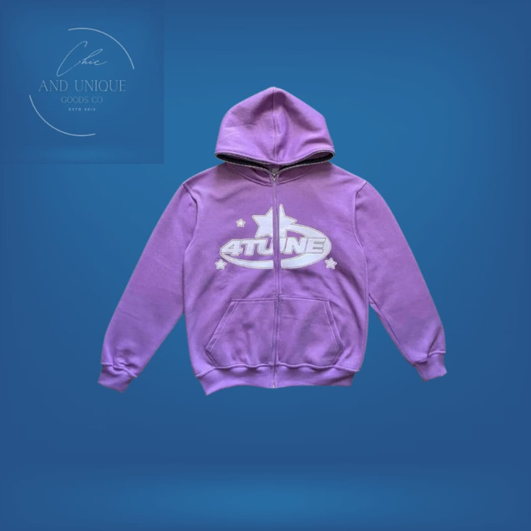 Purple Zip-up Y2K Streetwear Hoodie, Star Print Hoodie, Unisex Hoodie, Hip-hop Hoodie, Versatile ...