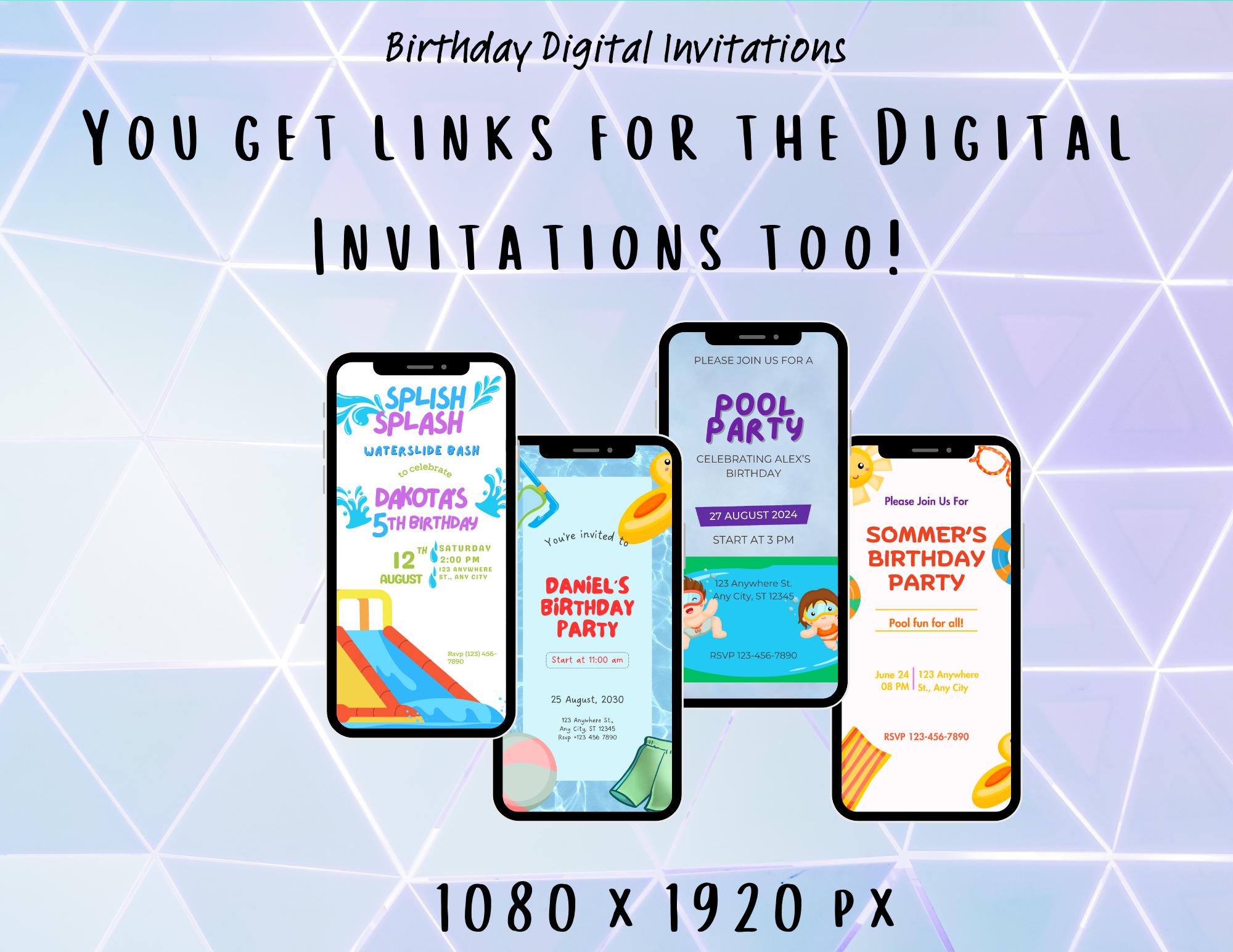 Editable Downloadable Birthday Invitations Evites Facebook Event Pool ...