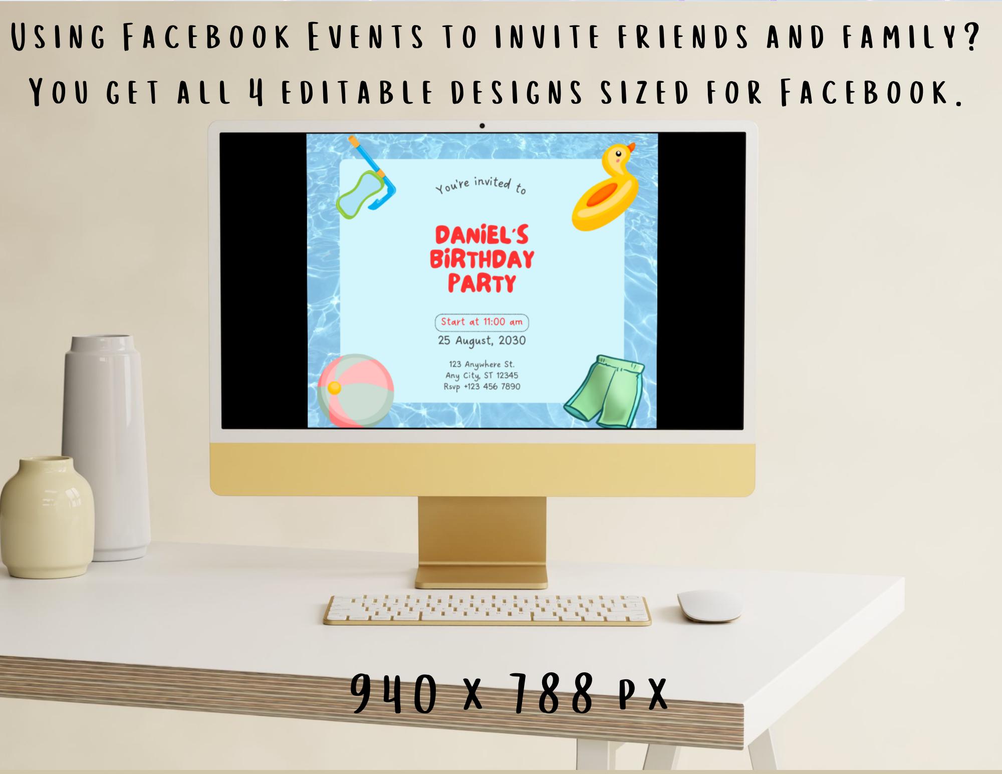 Editable Downloadable Birthday Invitations Evites Facebook Event Pool ...