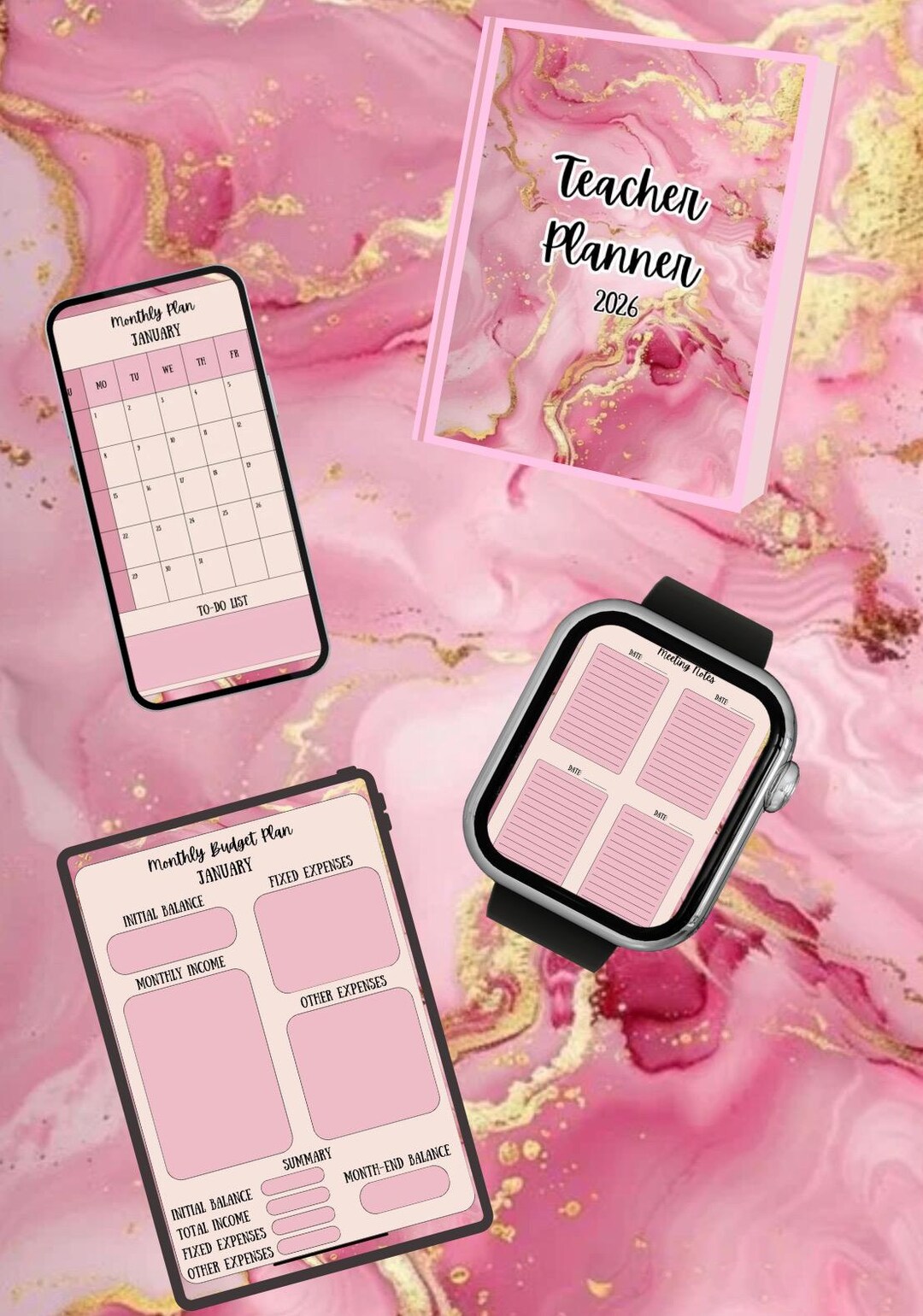 Marble Pink and Gold Teachers Calendar - Etsy