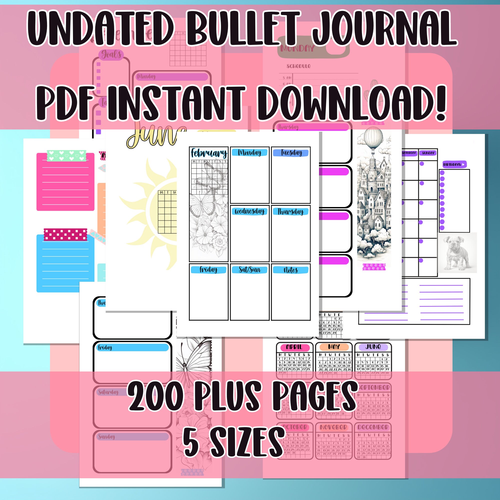 Undated Printable Bullet Journal, Pre-made Bullet Journal, Bullet ...