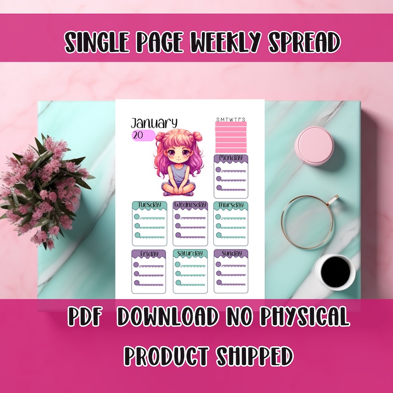 Kawaii Bullet Journal, Undated Printable Bullet Journal,cute Planner ...