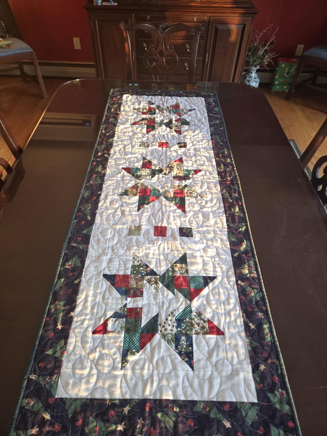 Rustic Patchwork Christmas Tree Table Runner: Handmade Farmhouse ...