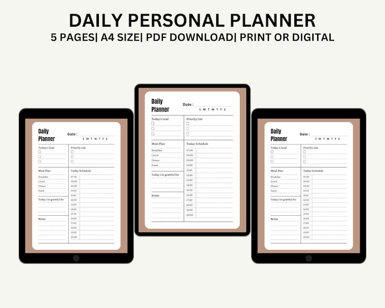 Printable Daily Planner Fillable, Daily to Do List, Daily Journal ...