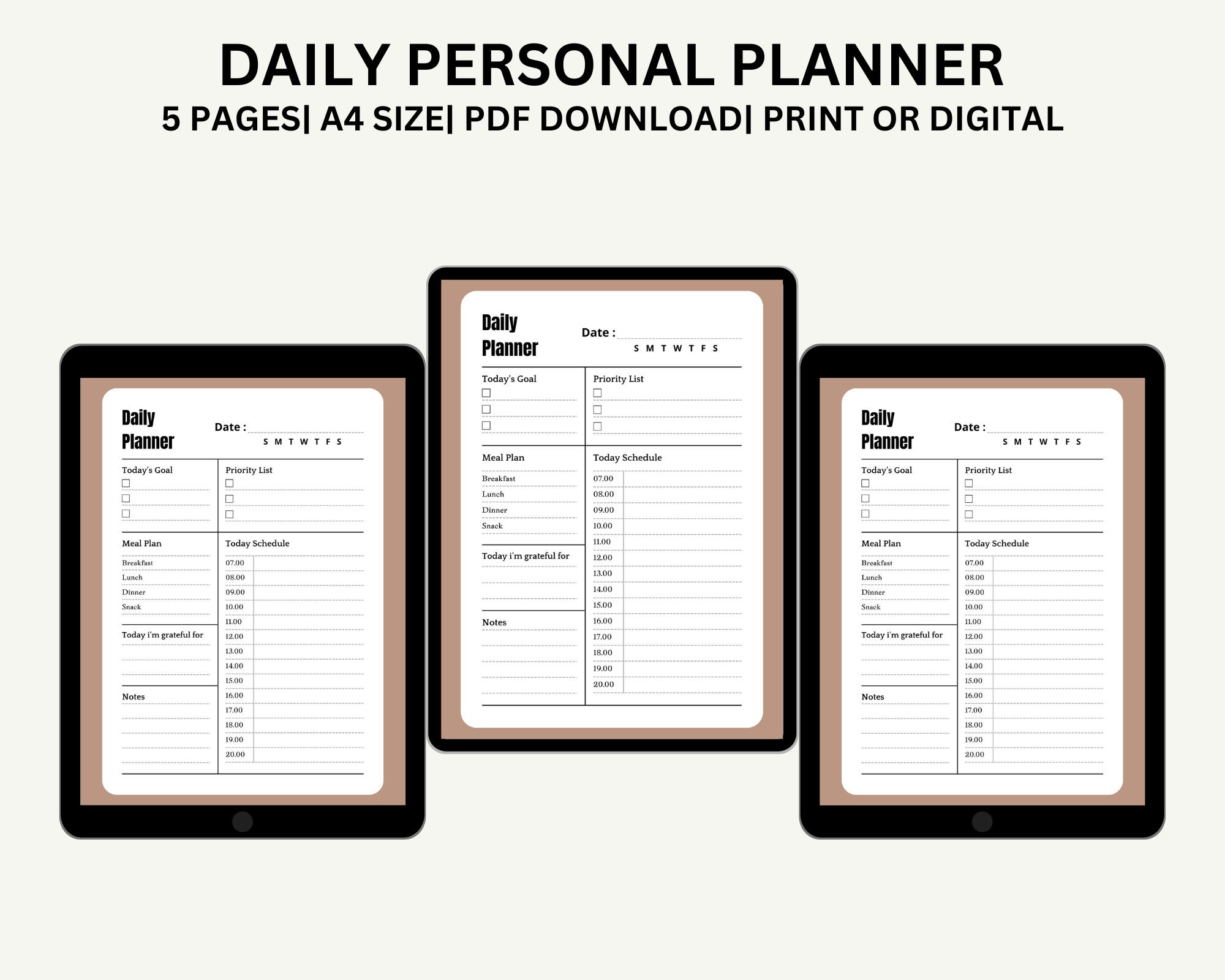 Printable Daily Planner Fillable, Daily to Do List, Daily Journal ...