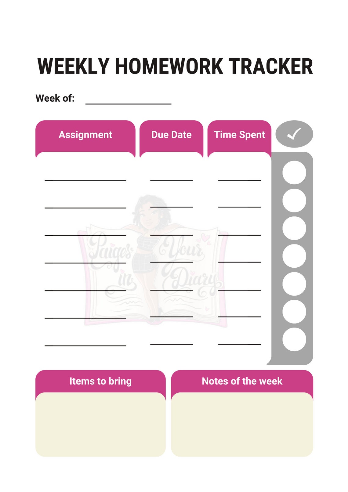 Homework Tracker for Kids homework Log Printable Printable Homework ...