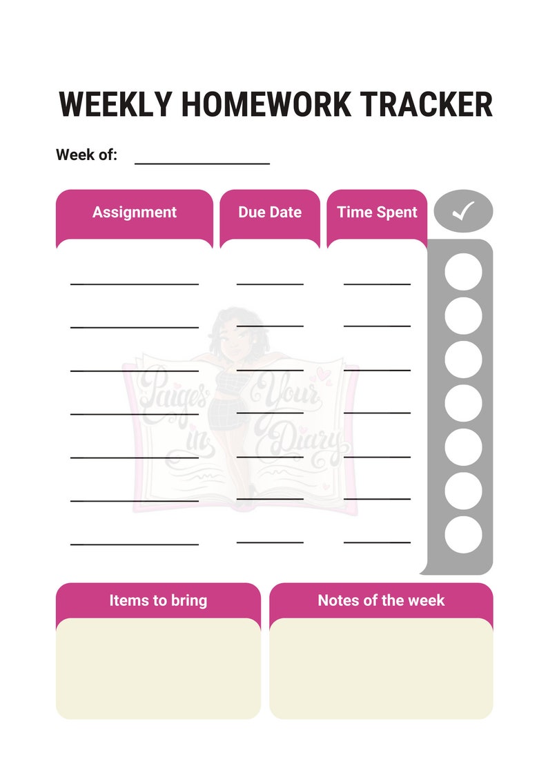 Homework Tracker for Kids homework Log Printable Printable Homework ...