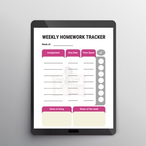 Homework Tracker for Kids homework Log Printable Printable Homework ...