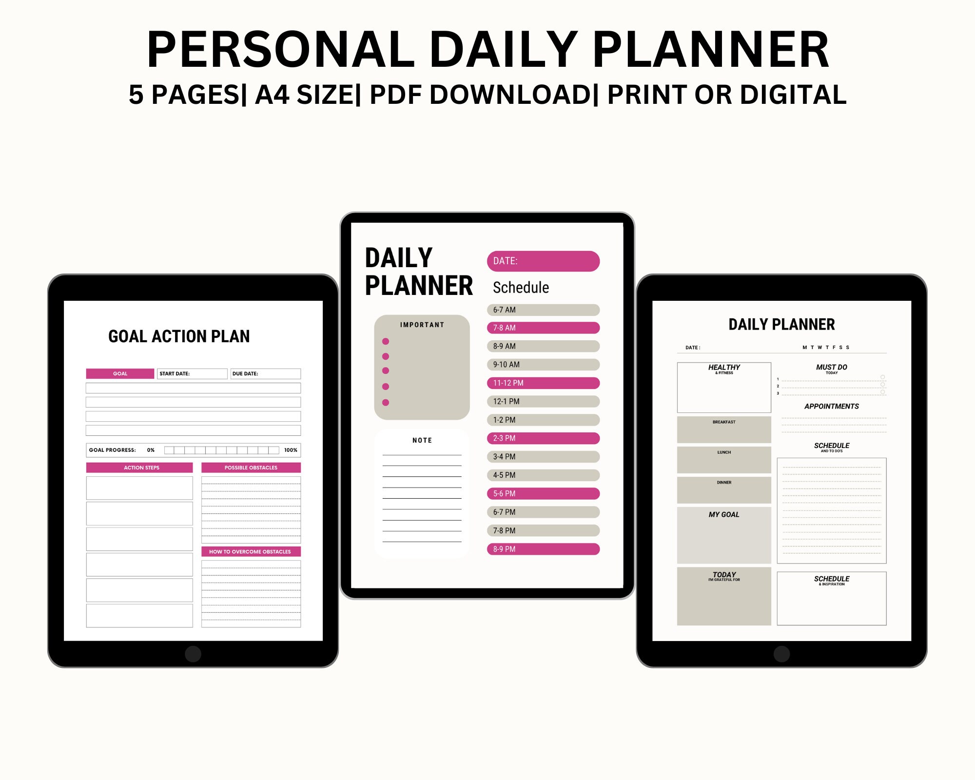 Digital Daily Planner Fillable, Daily to Do List, Daily Journal ...