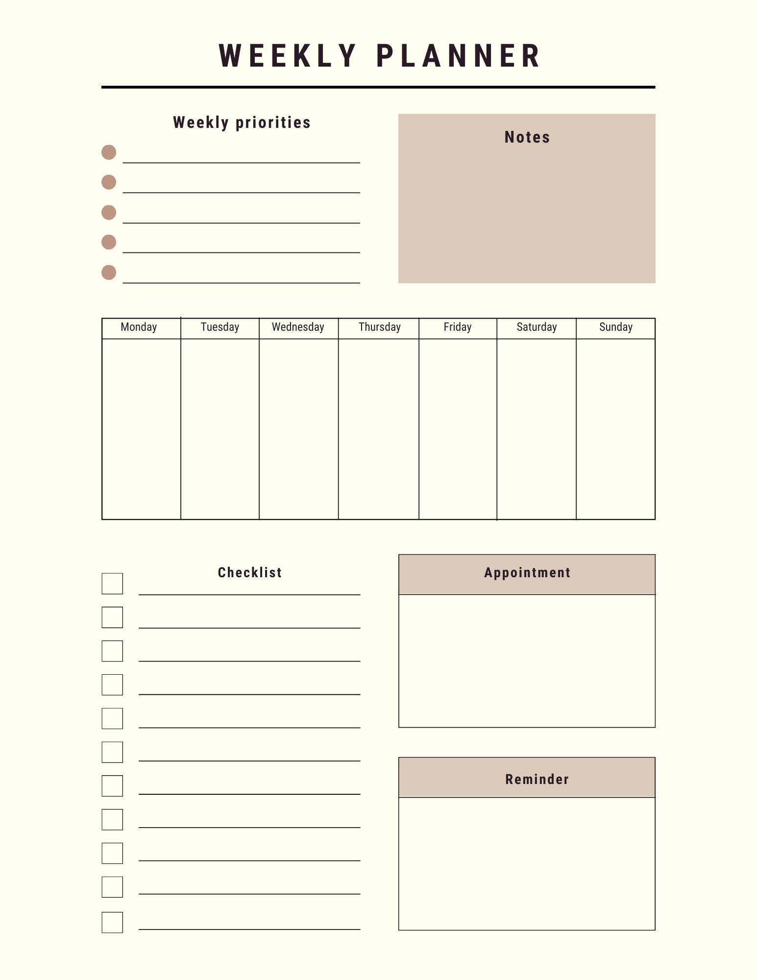 Printable Weekly Planner,fillable Weekly to Do List, Weekly Journal ...