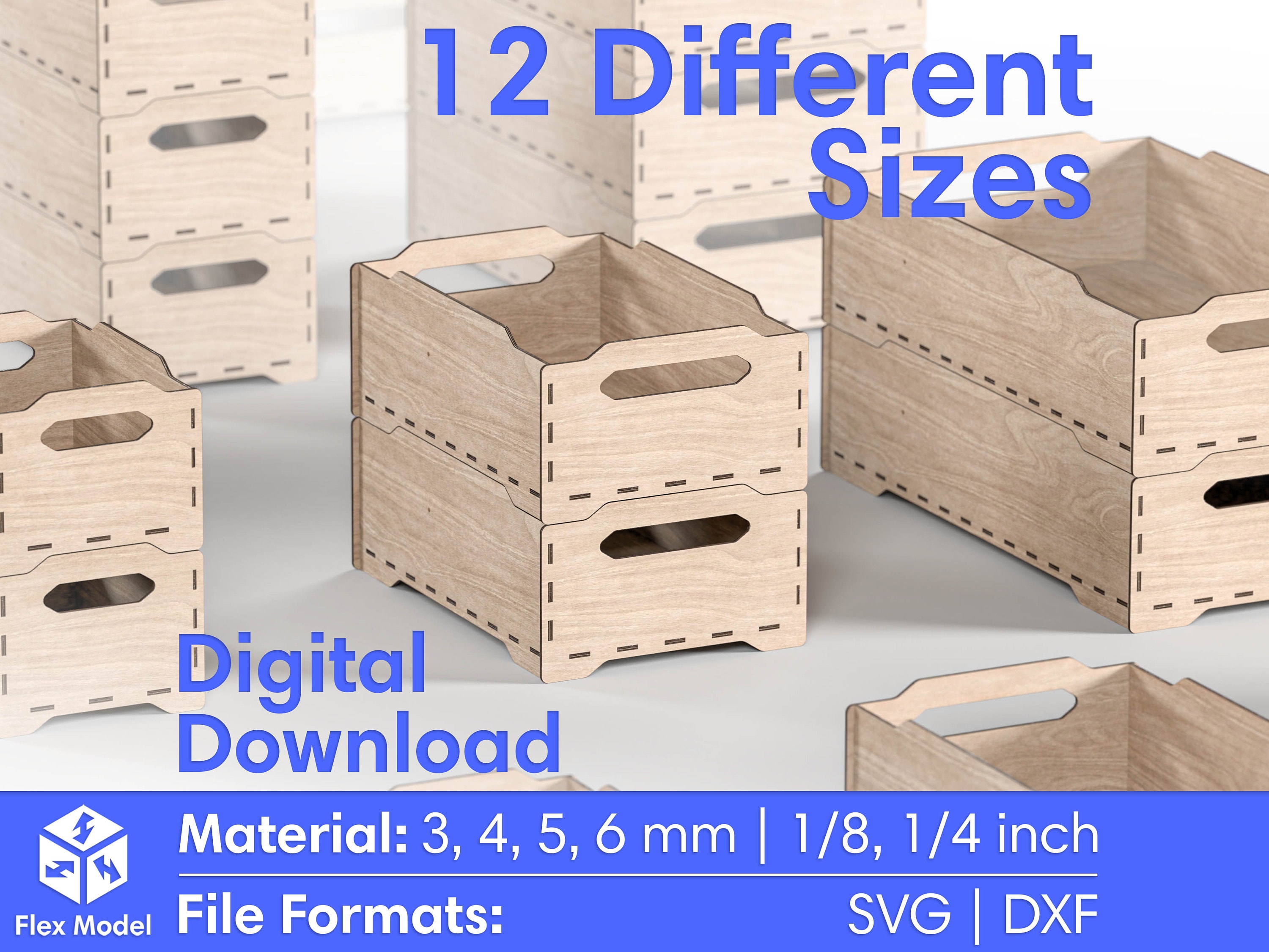 Laser Cut Stackable Storage Box Files, Laser Cut Box, Glowforge Box DXF ...
