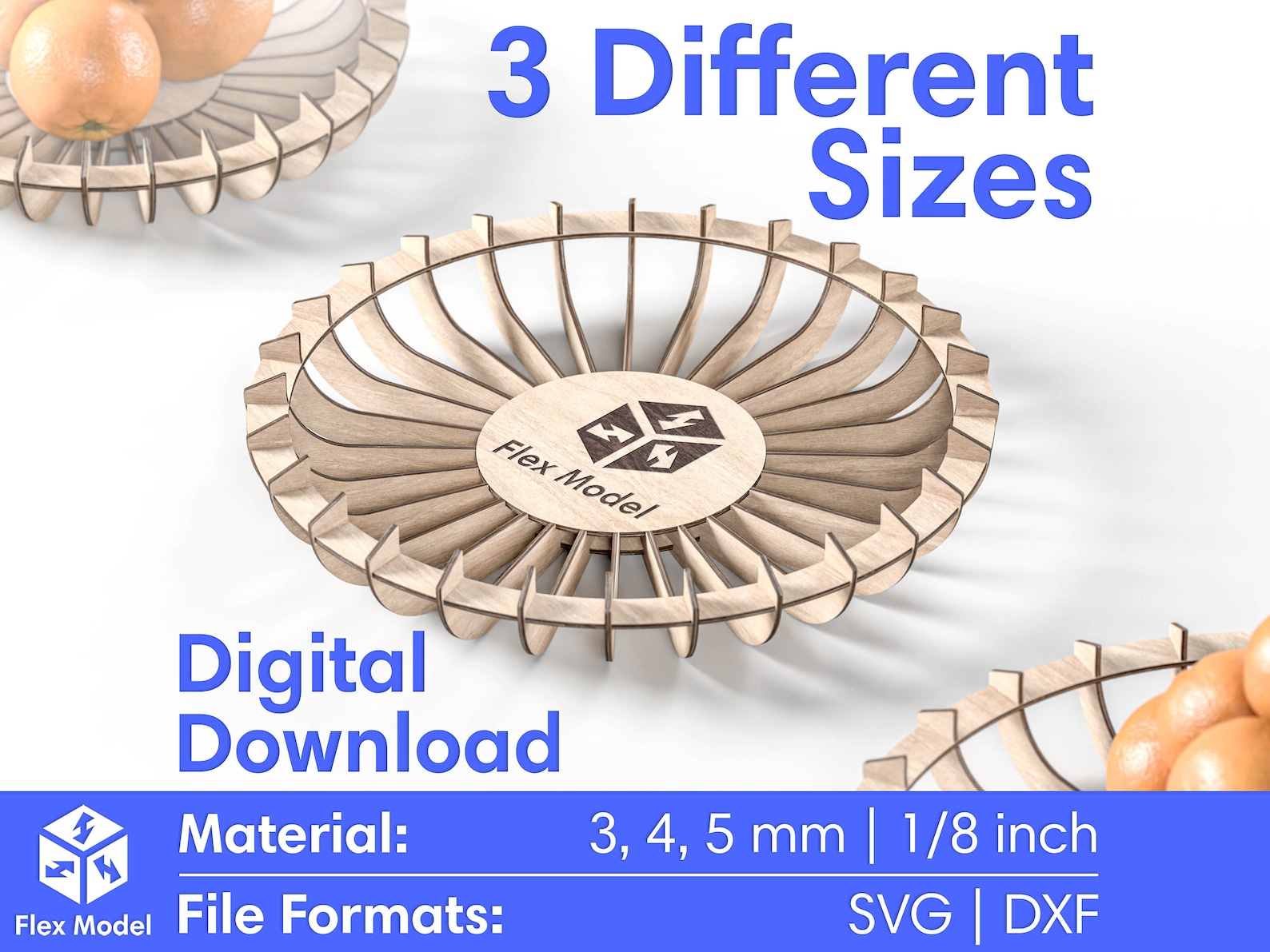 Fruit Bowl Laser Cut Plywood SVG DXF 3 Size 4 Material Thicknesses ...